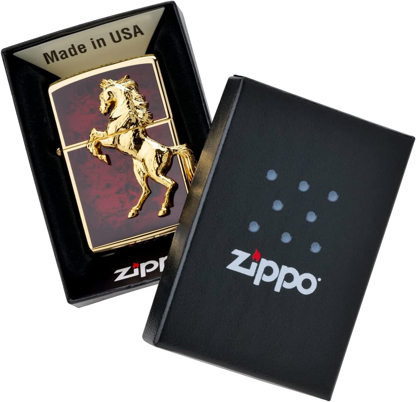 Zippo Winning Whinny Deep Red Horse Metal Gold Plating Gold Tank Japan ...