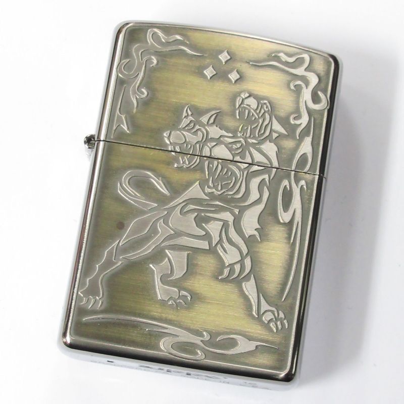 Zippo Cerberus Both Sides Etching Oxidized Silver Brass Plating Japan ...